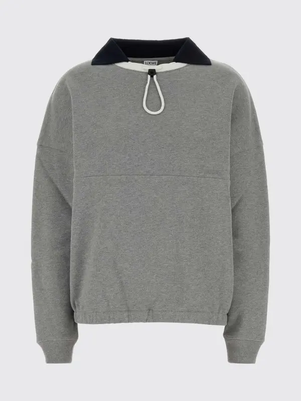 Loewe Crewneck Cotton Sweatshirt With Dropped Shoulders And Drawstring - Grey