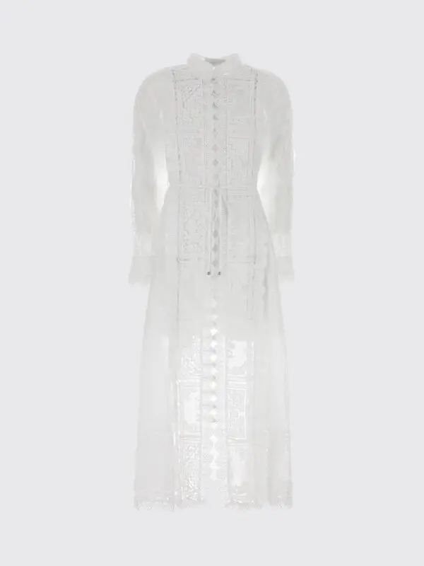 Zimmermann Aster Midi Caftan In Ramie With Mandarin Collar And Lace Inserts
