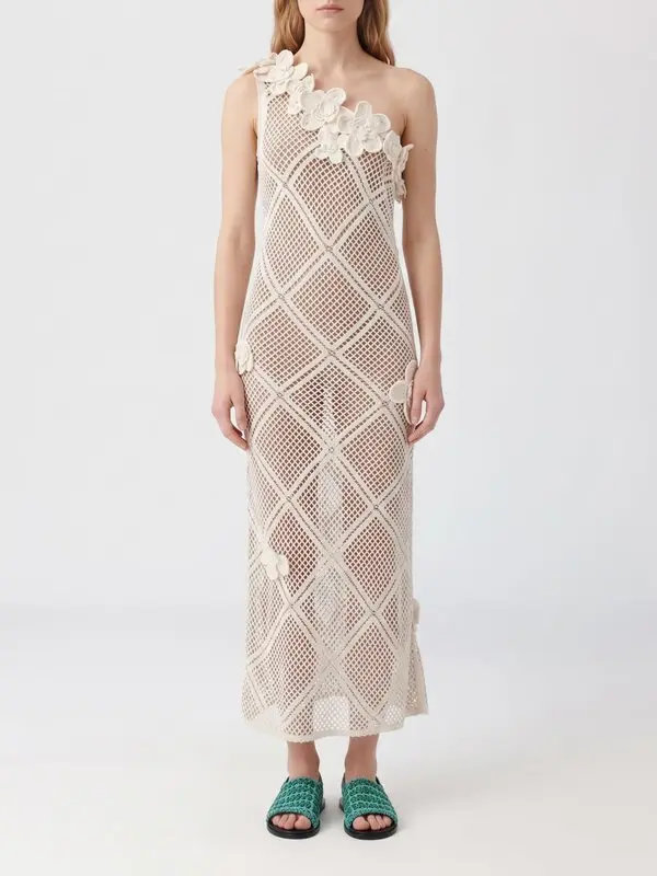 JW Anderson One-shoulder Crochet Midi Dress In Cotton With Flower Appliqu