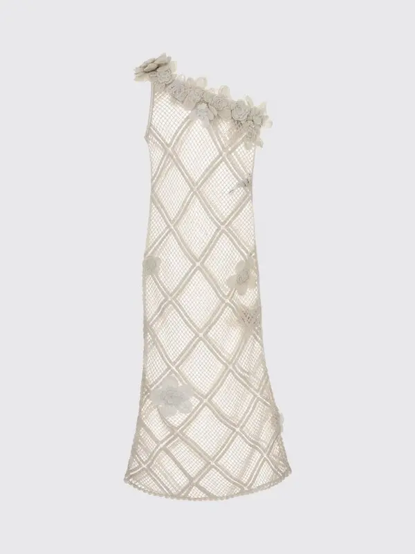 JW Anderson One-shoulder Crochet Midi Dress In Cotton With Flower Appliqu