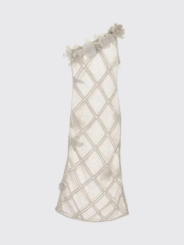 JW Anderson One-shoulder Crochet Midi Dress In Cotton With Flower Appliqu