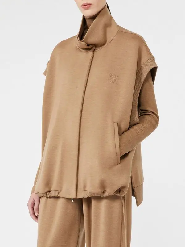 Max Mara Short-sleeved Wool Cape With Funnel Neck And Zip Closure