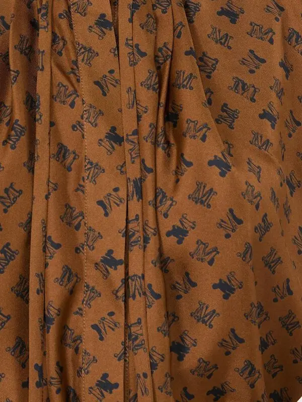 Max Mara Monogram Print Silk Mini Shirt Dress With Mandarin Collar
