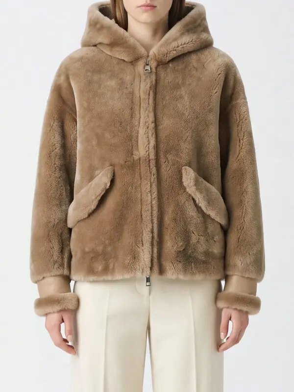 BLANCHA Short Hooded Shearling Jacket With Zip Closure