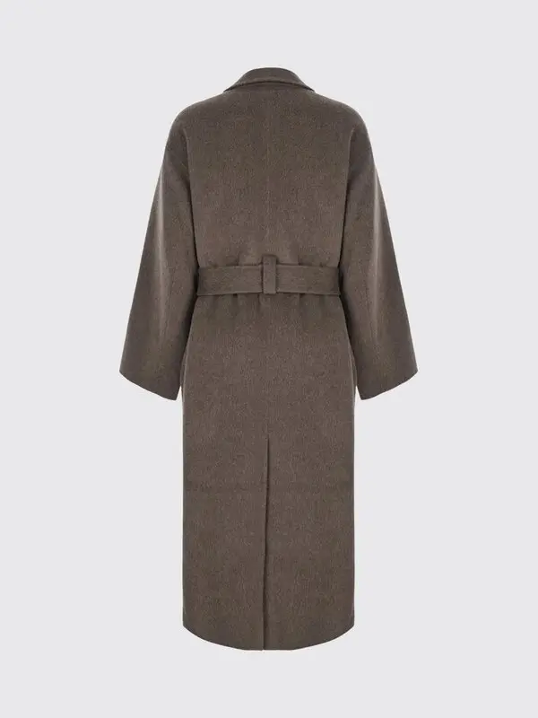 GRIFONI Double-breasted Long Wool Blend Coat With Waist Belt