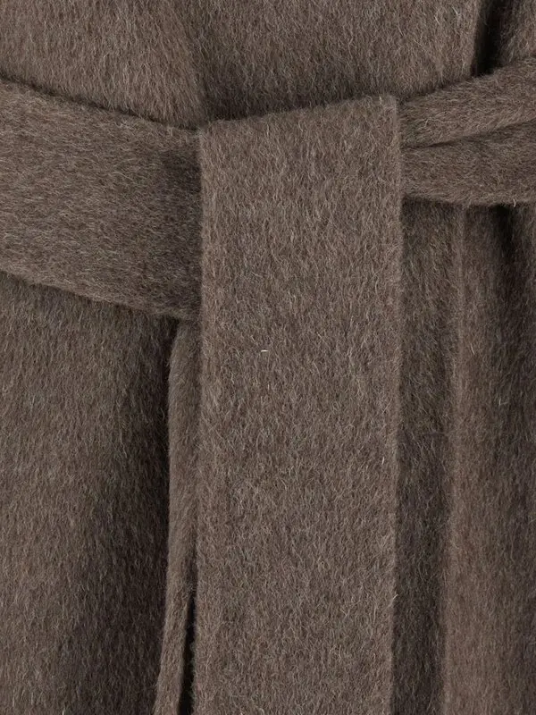 GRIFONI Double-breasted Long Wool Blend Coat With Waist Belt