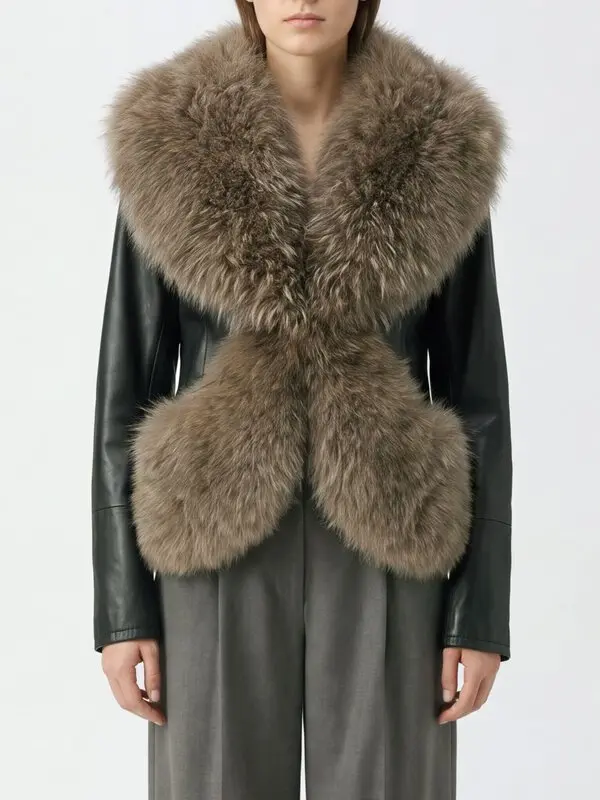BLANCHA Leather Jacket With Fur Collar And Concealed Closure