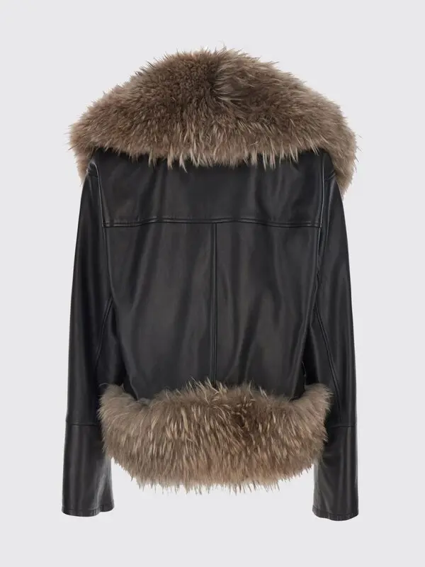 BLANCHA Leather Jacket With Fur Collar And Concealed Closure