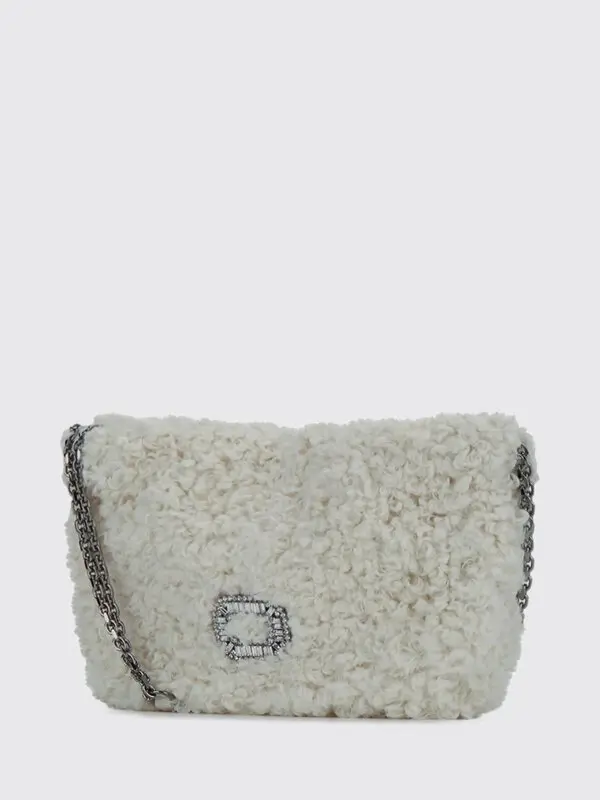 ROGER VIVIER Pilgrim Shearling Mini Shoulder Bag With Crystal Buckle