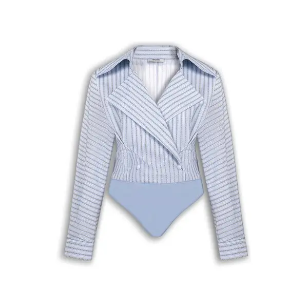 NOCTURNE Pinstripe Tailored Bodysuit - Blue