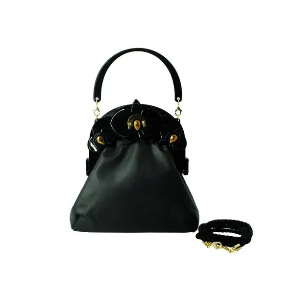 GISSA BICALHO Neutrals Handmade Acrylic Bag Three Orchids - Black