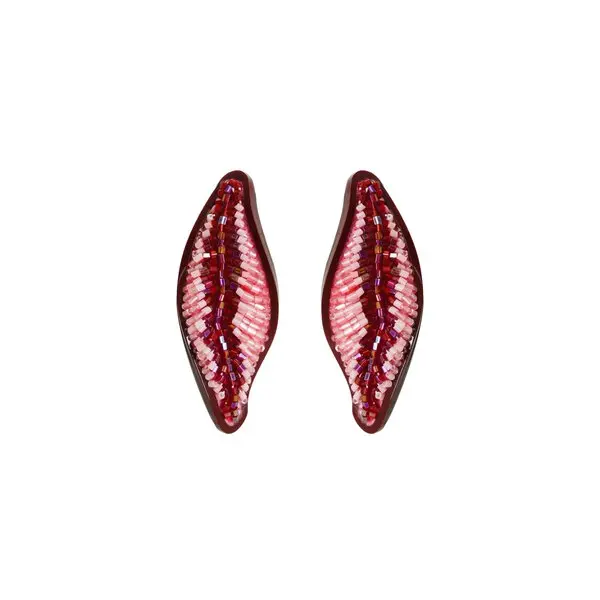 GISSA BICALHO Handmade Acrylic Earring Embroide Leaf Burgundy