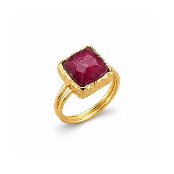 SAÉA Faceted Square Ruby Gold-filled Double Band Ring