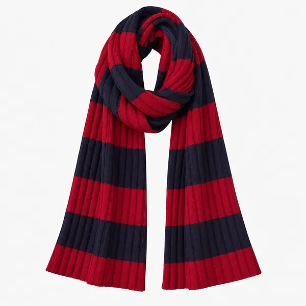 SERRAN LONDON Ribbed Wool Scarf Navy & Red - Blue/red
