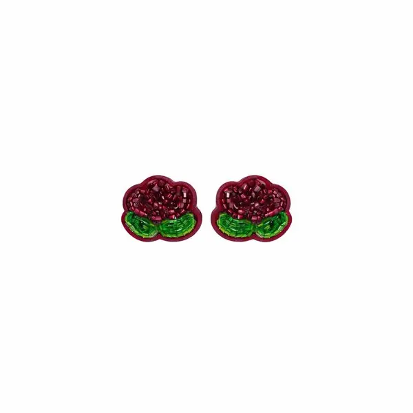 GISSA BICALHO Handmade Acrylic Earring Cotton Flower Burgundy - Red