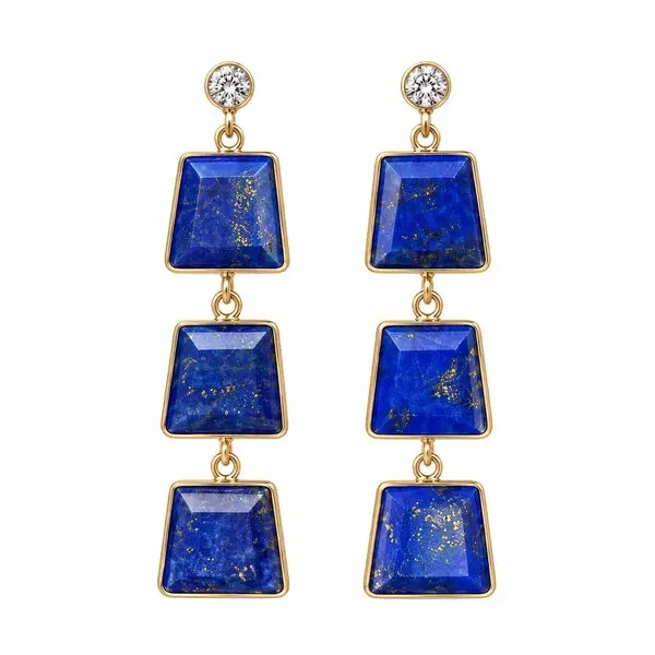 RARE MATTERS JEWELRY Natural Lapis Lazuli Triple Drop Earrings