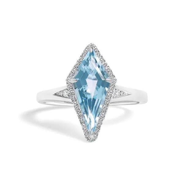 HAUS OF BRILLIANCE 10k White Gold Topaz Kite Cut & 1/6 Cttw Diamond Cocktail Ring - Blue