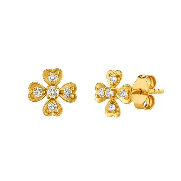 SPERO LONDON Fine 14ct Solid Diamond Clover Earrings - Gold