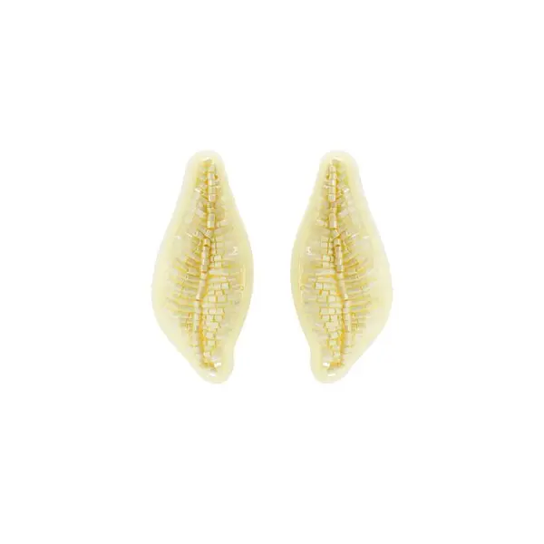 GISSA BICALHO Neutrals Handmade Acrylic Earring Embroidered Leaf Cream