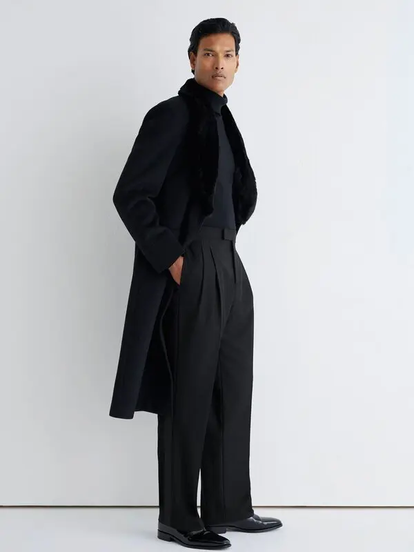 ATELIER Wool-blend Pleated Tuxedo Trousers Classic-fit - Black