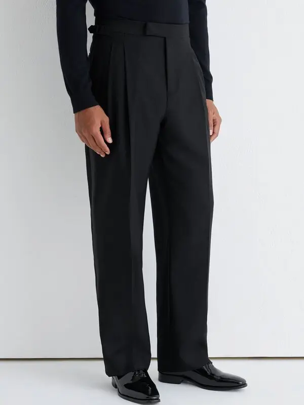 ATELIER Wool-blend Pleated Tuxedo Trousers Classic-fit