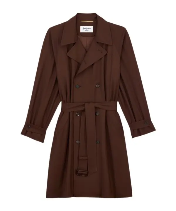 Saint Laurent Trench Coat In Wool Gabardine