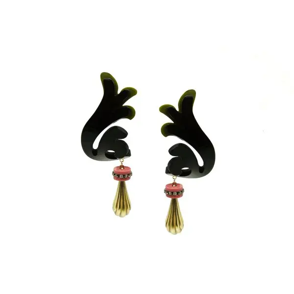 GISSA BICALHO Acrylic Handmade Earring Rosebush Burgundy - Black
