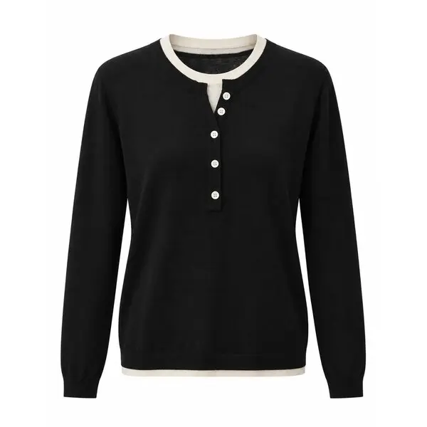 MUTE BY JL Nora Two Tone Henley Knit Sweater