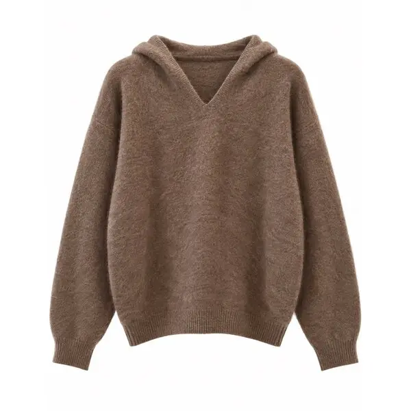MUTE BY JL Ellis Brushed Cashmere-wool Hooded Sweater Taupe - Brown