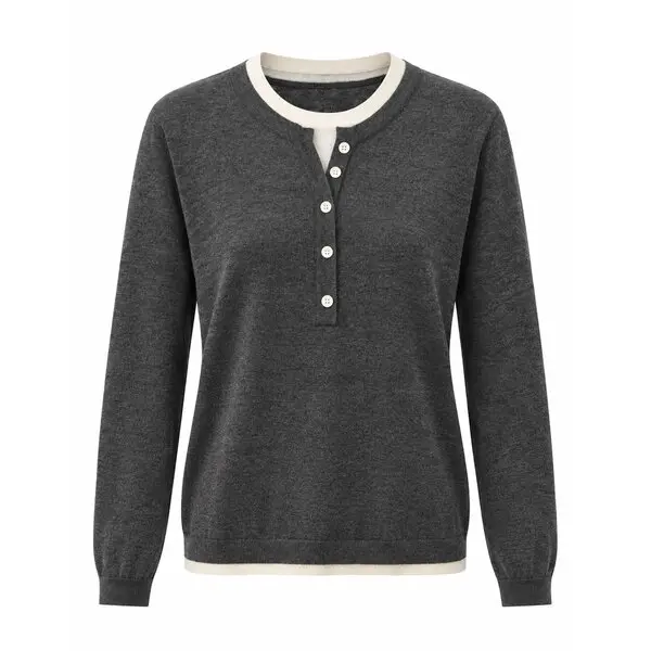 MUTE BY JL Nora Two Tone Henley Knit Sweater Gray
