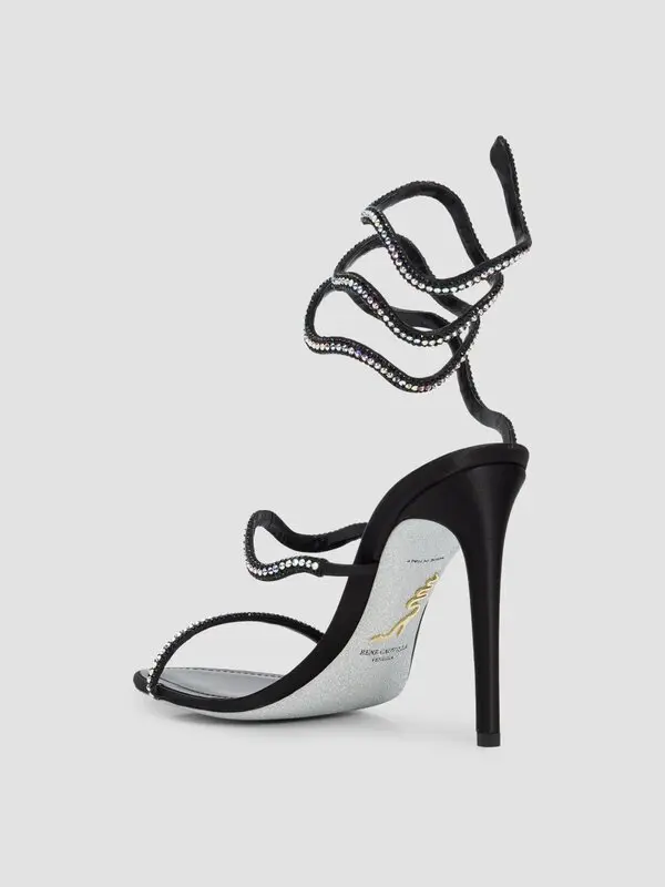 Rene Caovilla 105mm Embellished Snake Straps Satin Sandals