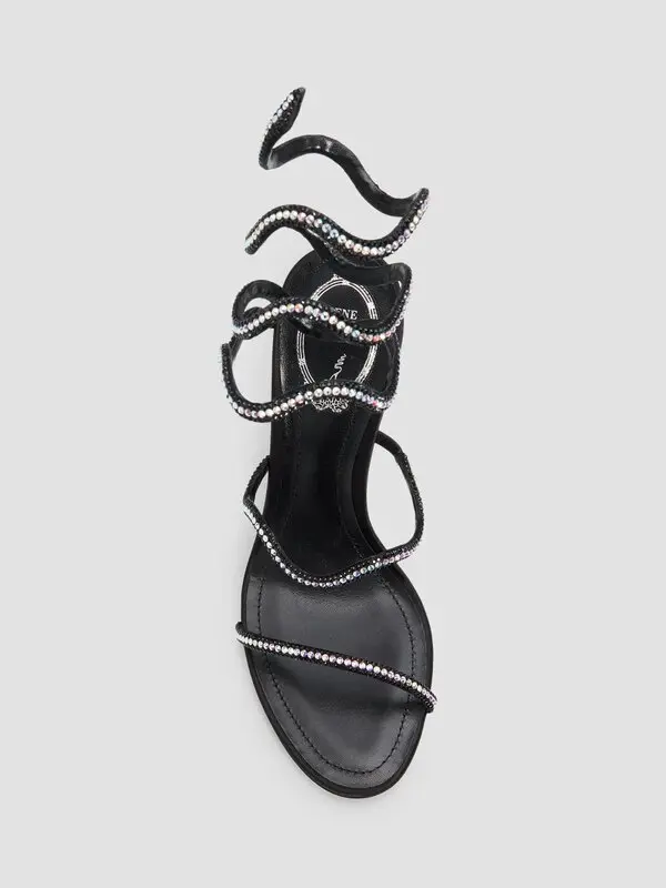 Rene Caovilla 105mm Embellished Snake Straps Satin Sandals