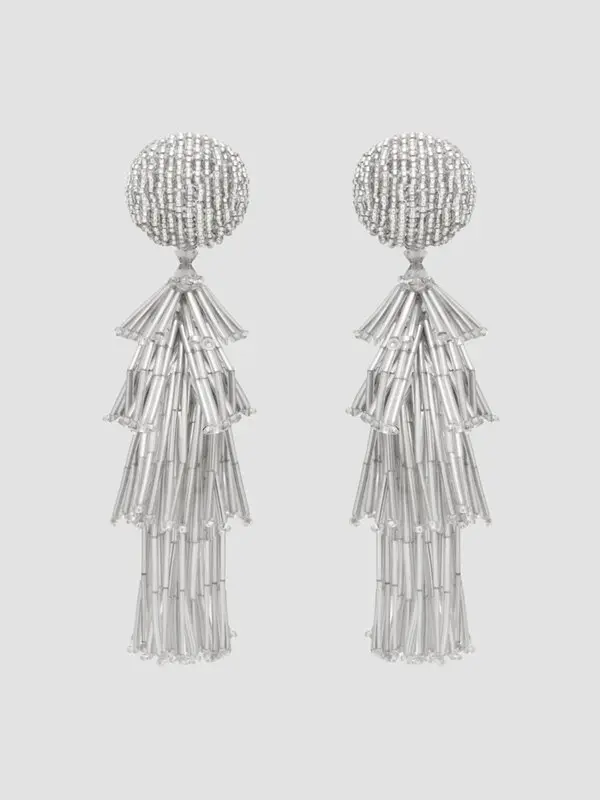 Oscar De La Renta 24k -plated & Glass Crystal Fringed Drop Earrings - Silver