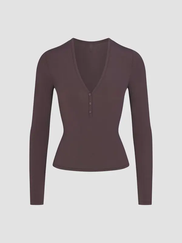 SKIMS Cloud Sleep Henley Top - Iron