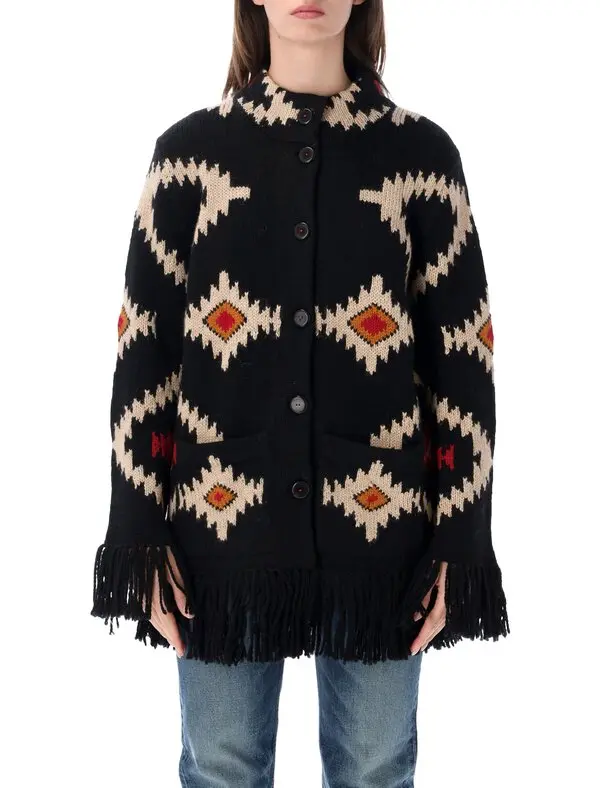 FORTELA Patterned Fringe Knit Cardigan - Nero