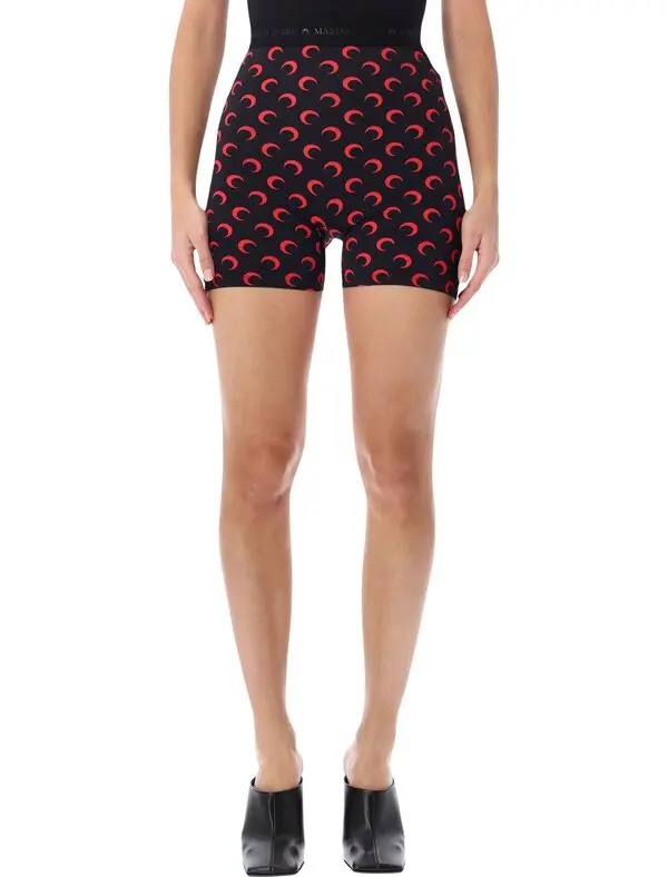 MARINE SERRE Recycled Moon-print Mini Shorts With Elastic Waist - Nero