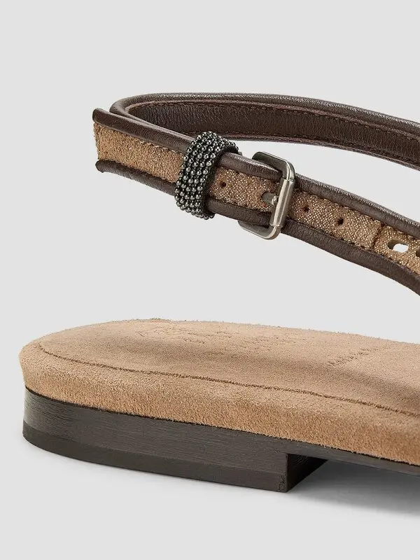 Brunello Cucinelli Perforated Laminated Suede Slingback Flats