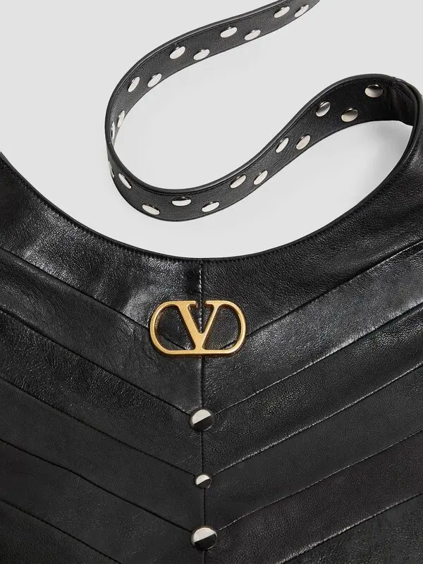 Valentino Garavani Hoboho Hobo Bag In Chevron Pattern Nappa Leather With Studs