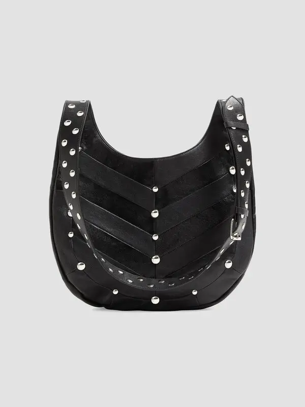 Valentino Garavani Hoboho Hobo Bag In Chevron Pattern Nappa Leather With Studs