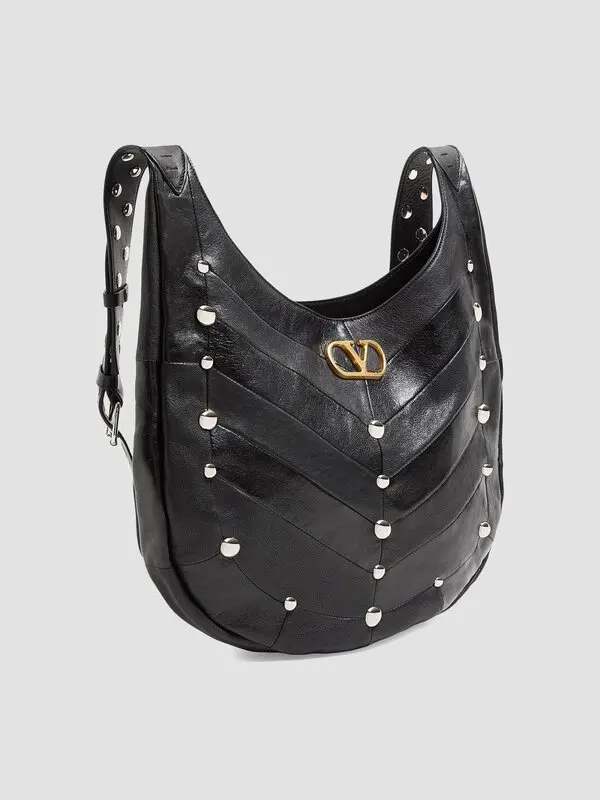 Valentino Garavani Hoboho Hobo Bag In Chevron Pattern Nappa Leather With Studs