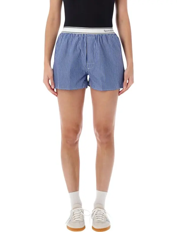 Sporty & Rich Striped Cotton Lounge Shorts - Blue Stripe