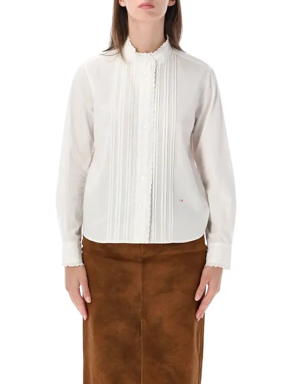 MARANT ETOILE Lace Trim Pintuck Button-front Blouse - Bianco
