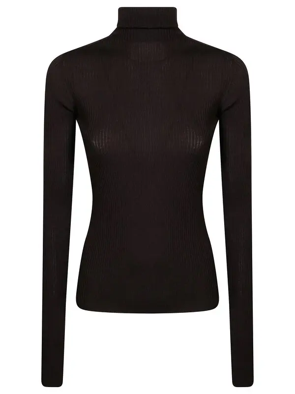 Sportmax Ribbed Mock Neck Sweater - Marrone