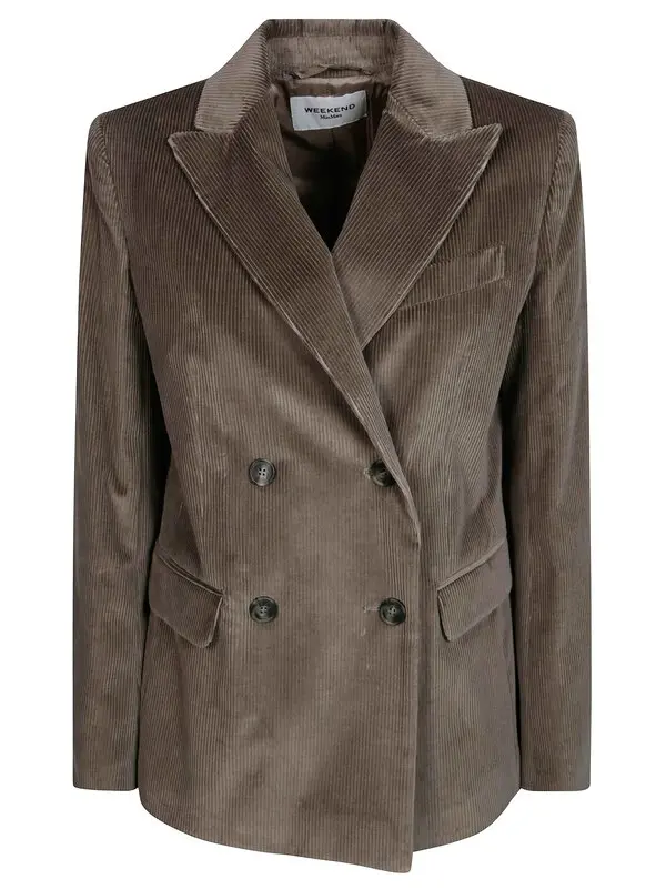Max Mara Weekend Doppio-petto Velvet Blazer With Stripe Pattern - Marrone