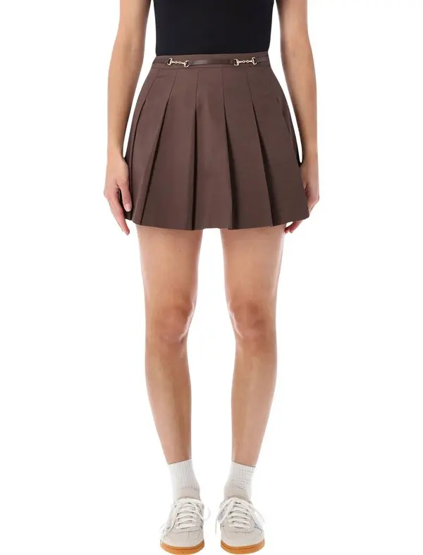 Sporty & Rich Pleated Mini Skirt With Belt - Marrone