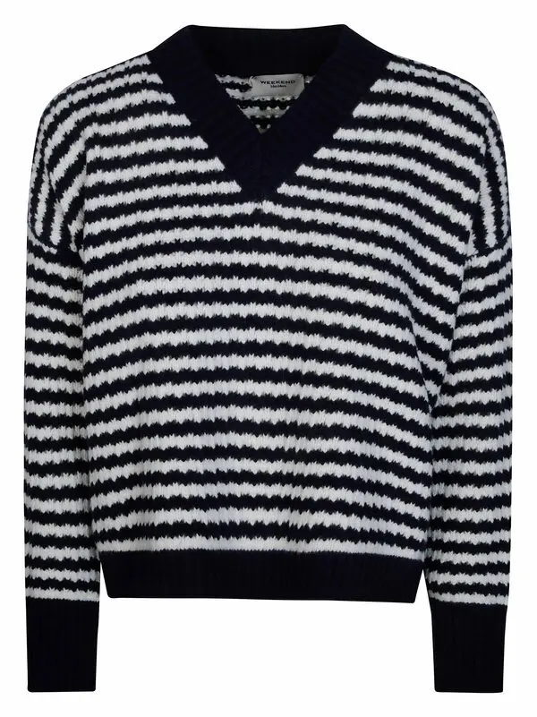 Max Mara Pure Wool V-neck Striped Sweater