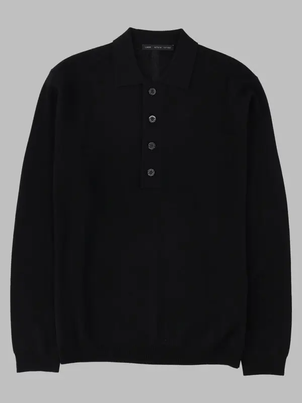 LOW BRAND Mini-detail Merinos Wool Polo Shirt - Black