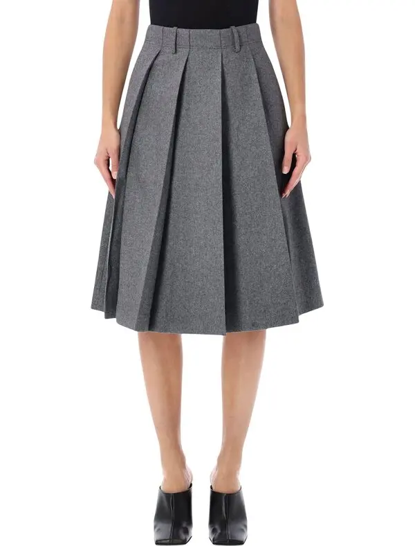 LA PISCINE Pleated Wool-blend Midi Skirt - Medium Grey