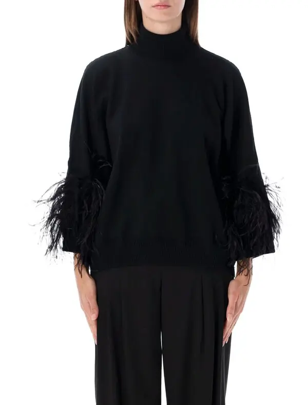 Alberta Ferretti Feather-cuff Turtleneck Sweater