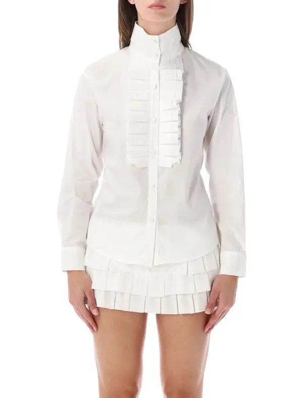 Gimaguas Ruffled Sheer Button-up Blouse - Bianco